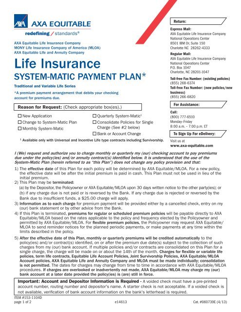 Request for Systematic Premium (PDF*) - AXA Equitable