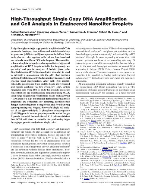 High-Throughput Single Copy DNA Amplification and Cell Analysis ...