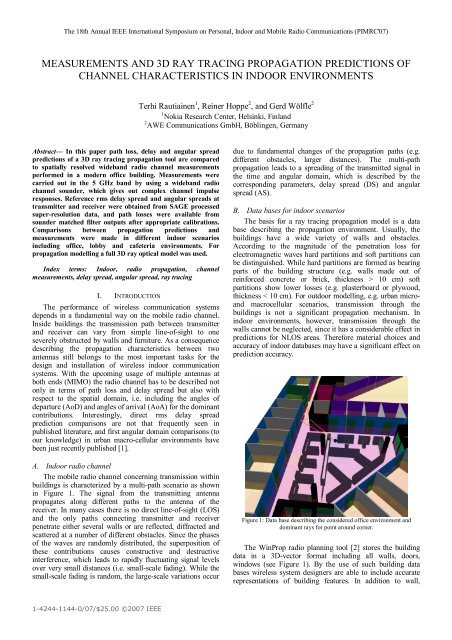 Measurements And 3d Ray Tracing Propagation Predictions Of