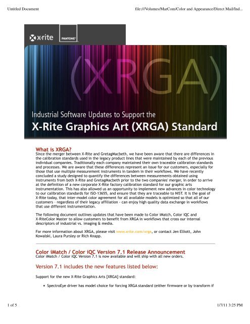 What is XRGA? Color iMatch / Color iQC Version 7.1 ... - X-Rite