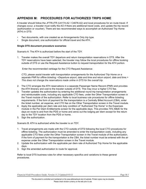 APPENDIX M: PROCEDURES FO