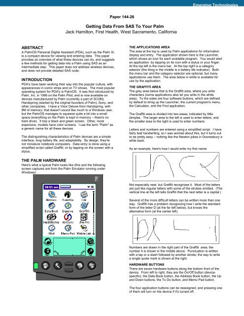 SUGI 26: Getting Data from SAS to Your Palm