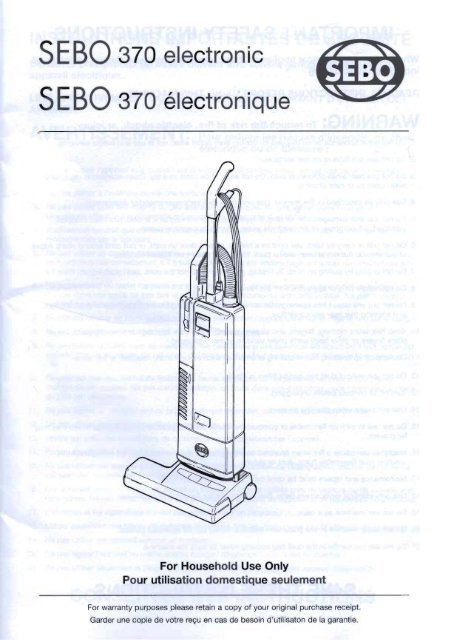 SE 0 370 electronic SEBO 370 electronique - Air & Water