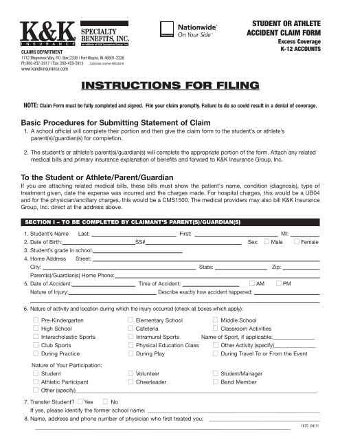 1675 k-12_claim form excess - K&K Insurance