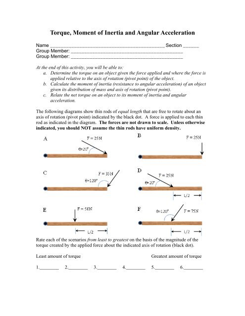 Torque, Moment of Inertia and Angular Acceleration Torque, Moment of Inertia and Angular Acceleration