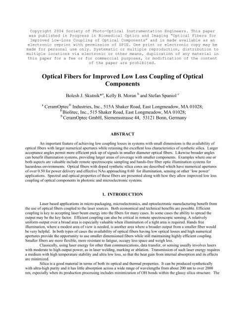 Optical Fibers for Improved Low Loss Coupling of ... - Ceramoptec