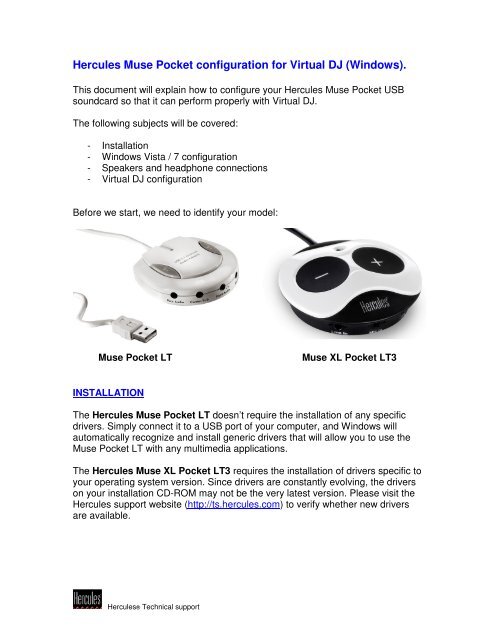Hercules Muse Pocket configuration for Virtual DJ (Windows).
