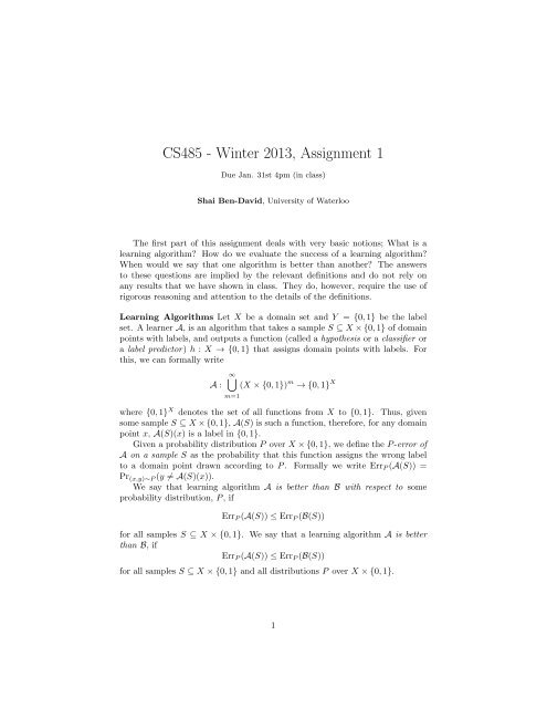 CS485 - Winter 2013, Assignment 1 - Student.cs.uwaterloo.ca ...