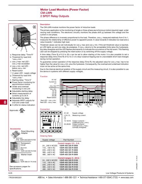 Motor Load Monitors (Power Factor) CM-LWN 2 SPDT Relay ... - SSAC