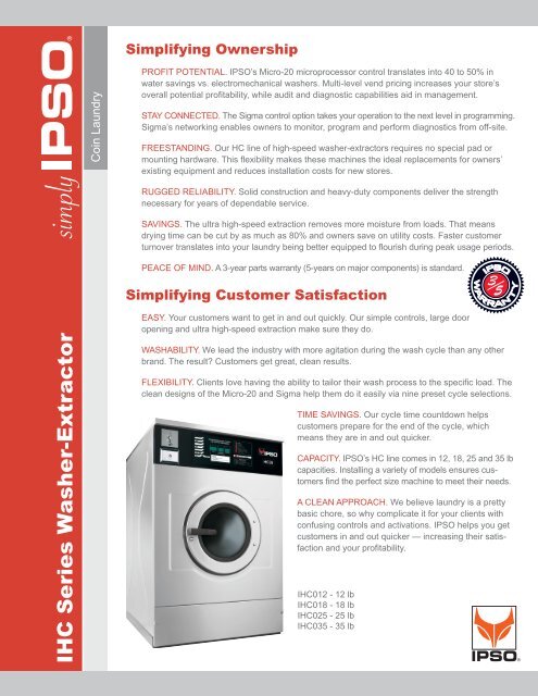 IHC Series W asher-Extractor - Commercial Laundry Equipment ...