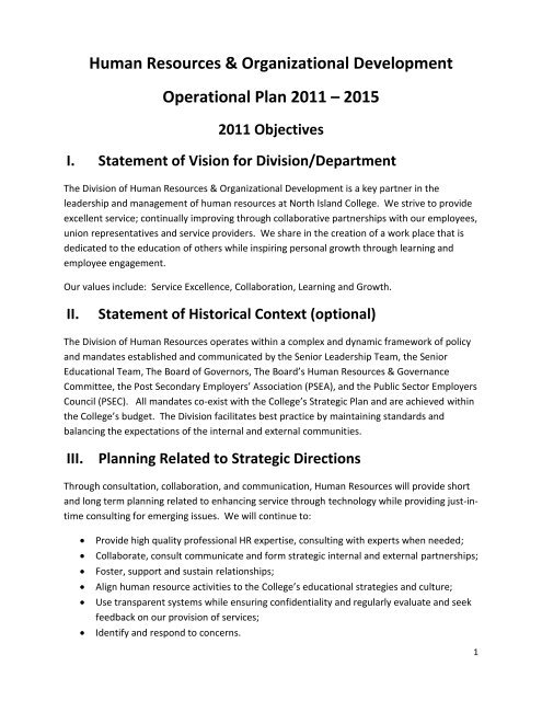 Human Resources and Organizational Development Divisional Plan