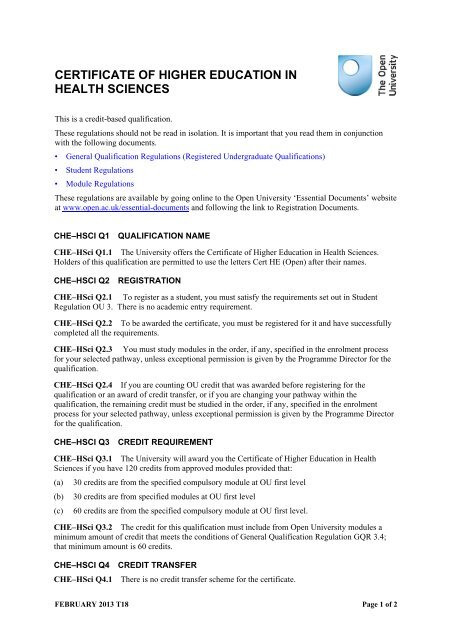 Certificate of Higher Education in Health Sciences - The Open ...