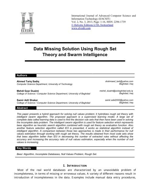 Data Missing Solution Using Rough Set Theory and Swarm Intelligence