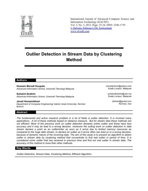Outlier Detection in Stream Data by Clustering Method Outlier Detection in Stream Data by Clustering Method