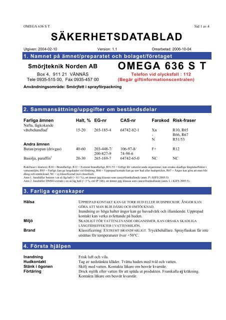 SÃ KERHETSDATABLAD OMEGA 636 S T - IQ Logistics