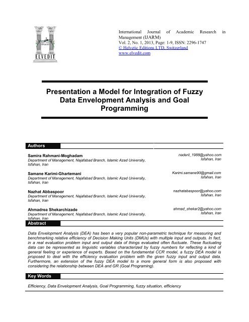 Presentation A Model For Integration Of Fuzzy Data Envelopment Analysis And Goal Programming
