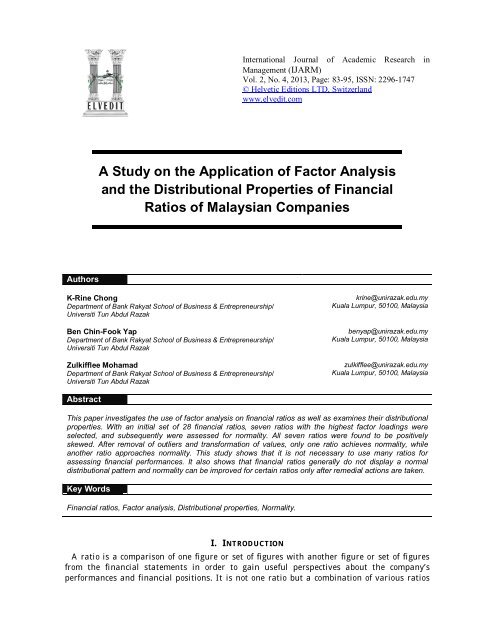 A Study on the Application of Factor Analysis and the Distributional ...