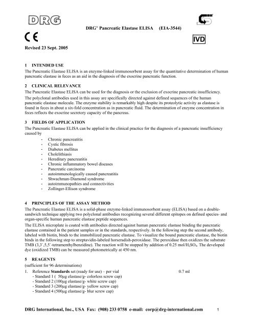 DRGÂ® Pancreatic Elastase ELISA (EIA-3544 ... - DRG International