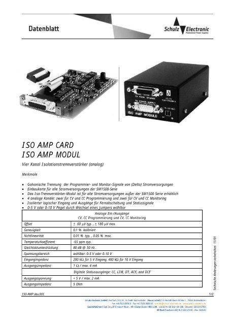 ISO AMP CARD ISO AMP MODUL - Schulz Electronic GmbH