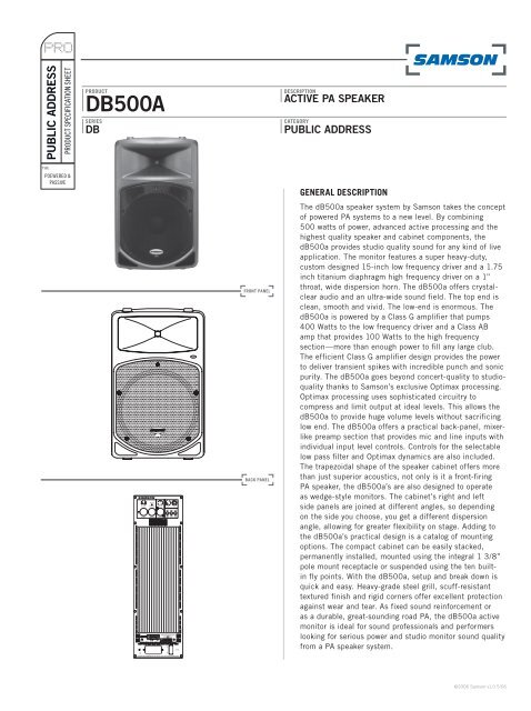 Download the DB500A Tech Sheet in .pdf format - Samson