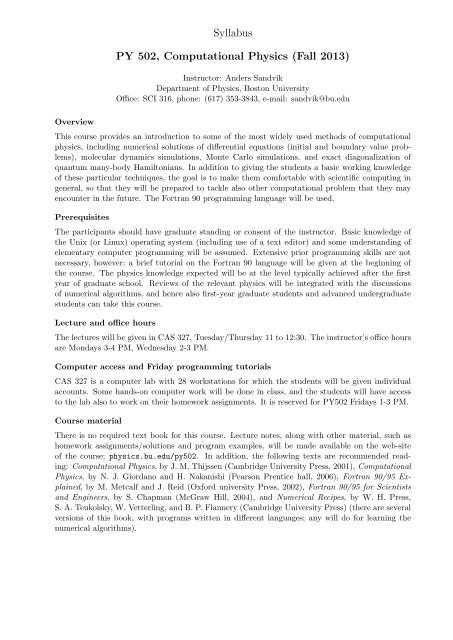 Syllabus PY 502, Computational Physics (Fall 2012) - Boston ...