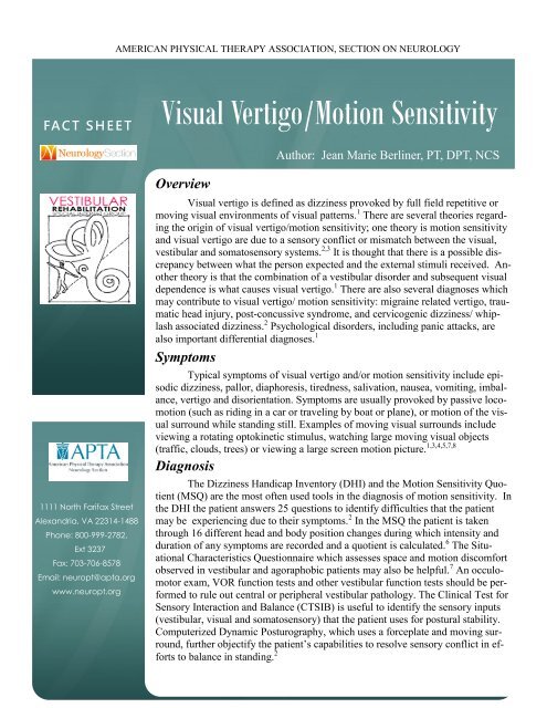 Visual Vertigo/Motion Sensitivity - Neurology Section