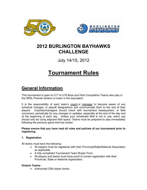 Tournament Rules - Burlington Youth Soccer Club