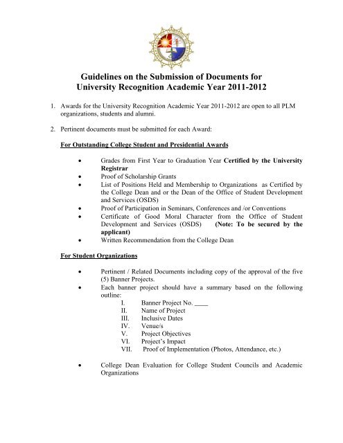 Guidelines on the Submission of Documents for University ...