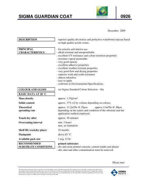 SIGMA GUARDIAN COAT 0926 - SIGMA PAINTS