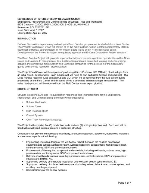 EOI - Engineering, procurement and commissioning of ... - Encana