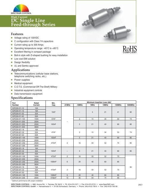 Single Line Filter Catalog - Spectrum Control