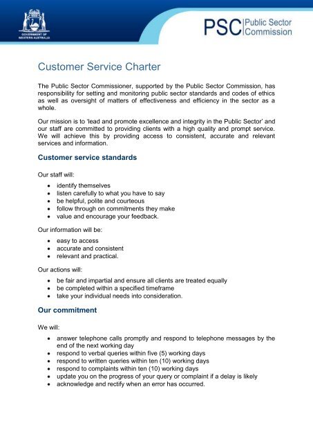 Customer Service Charter - Public Sector Commission
