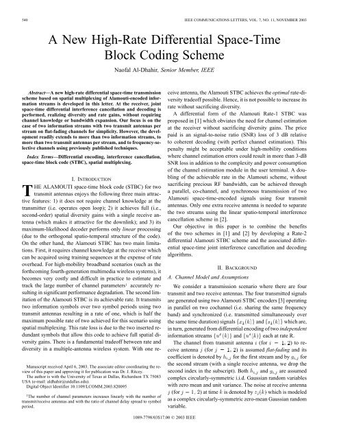 A new high-rate differential space-time block coding ... - IEEE Xplore