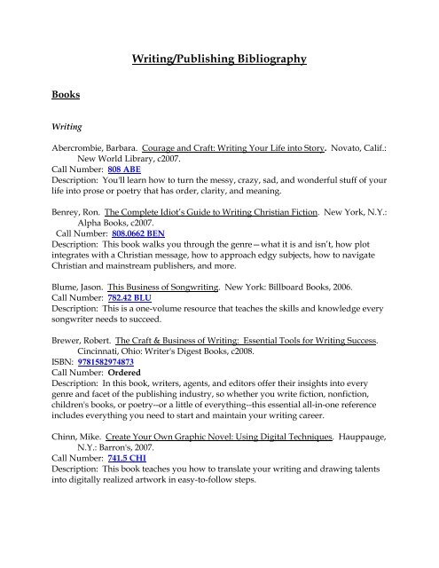 Writing/Publishing Bibliography - Osceola Library System