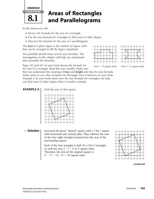 Areas of Rectangles and Parallelograms