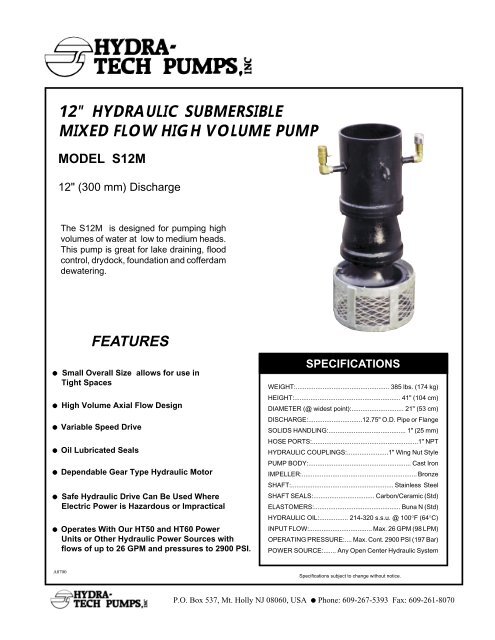 12" hydraulic submersible mixed flow high volume pump