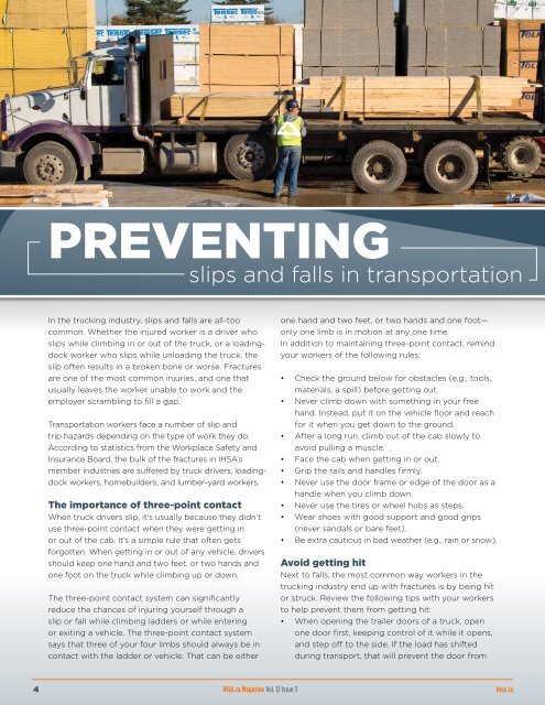 Preventing slips and falls in transportation