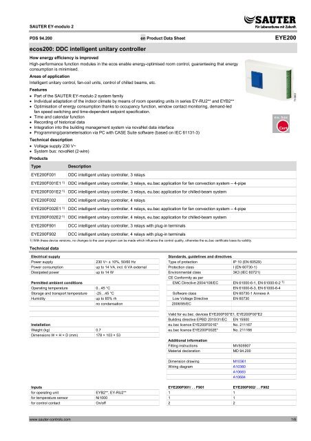 ecos, DDC Individual-room controller - SAUTER AG