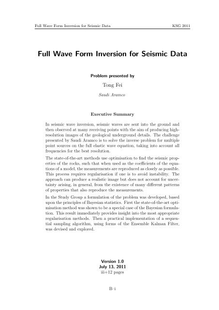 Full Wave Form Inversion for Seismic Data
