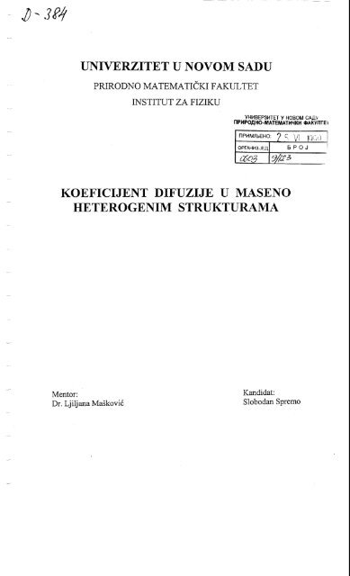Slobodan Spremo - Koeficijent difuzije u maseno heterogenim ...
