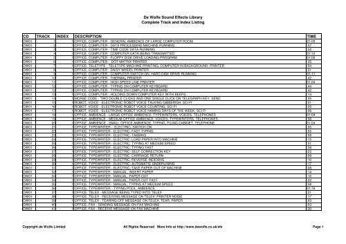 Library Track List - De Wolfe Production Music