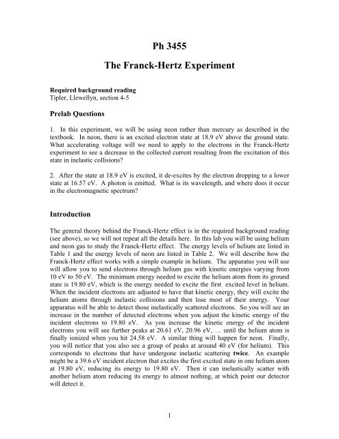 Ph 3455 The Franck-Hertz Experiment