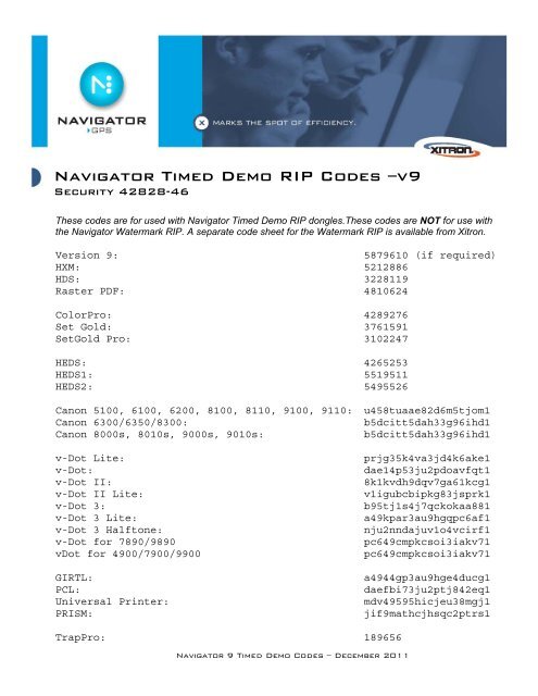 Navigator Timed Demo RIP Codes â€“v9 - Xitron