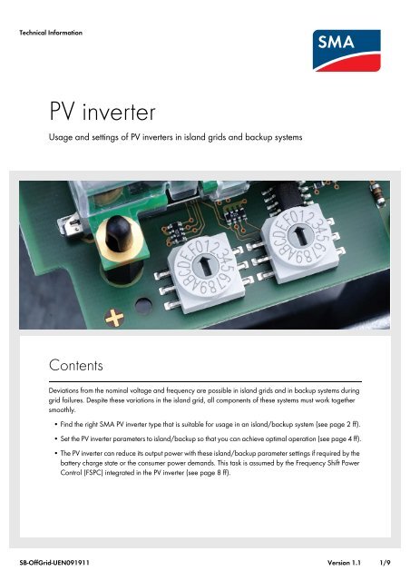 PV inverter - Usage and settings of PV inverters in island ... - Sinetech