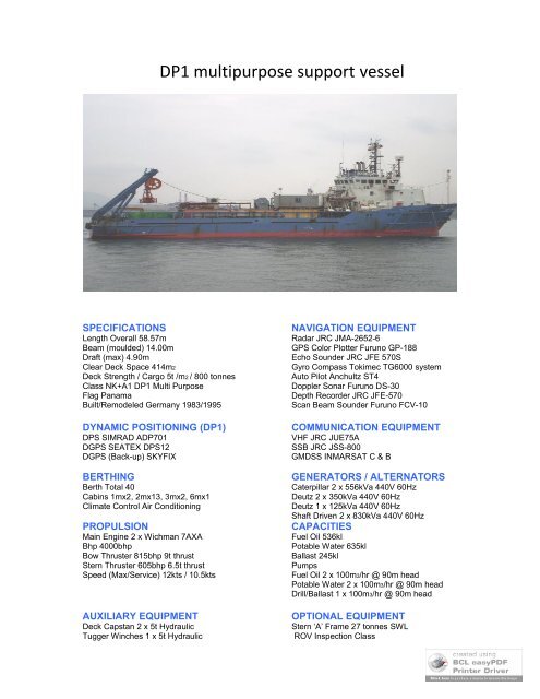 DP1 multipurpose support vessel