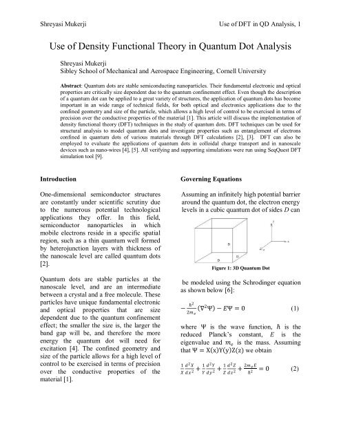Use Of Density Functional Theory In Quantum Cornell University 