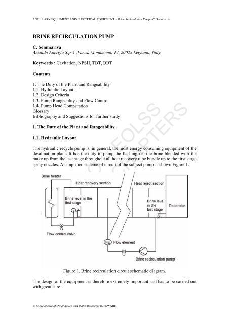 Brine Recirculation Pump - Encyclopedia of Desalination and Water ...