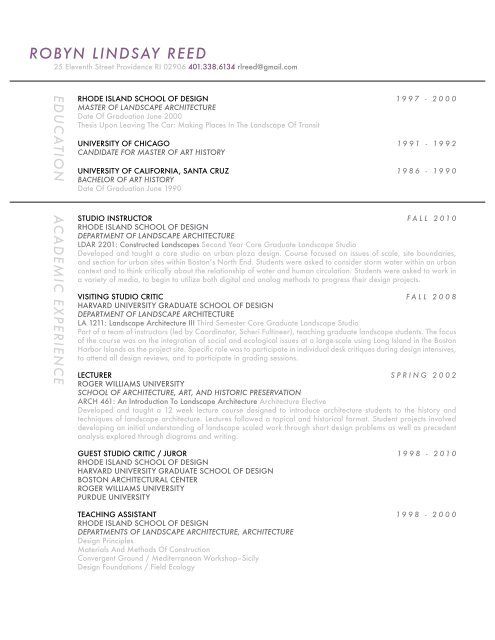 ROBYN LINDSAY REED - Rhode Island School of Design