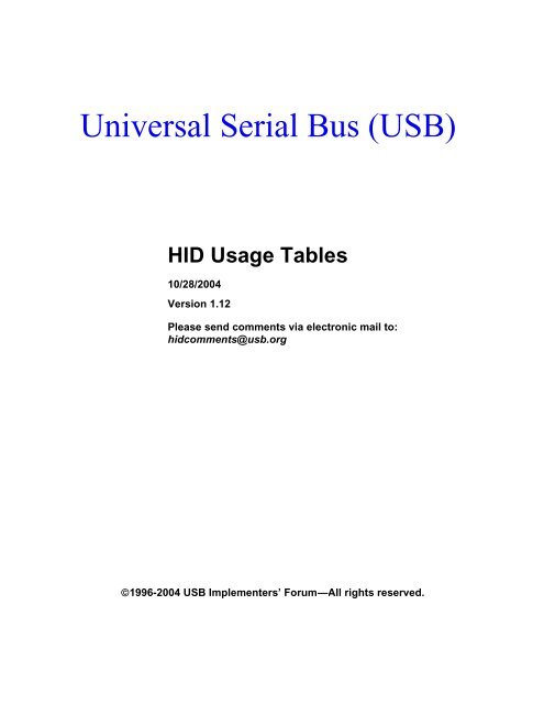 HID Usage Tables 1.12 - USB.org