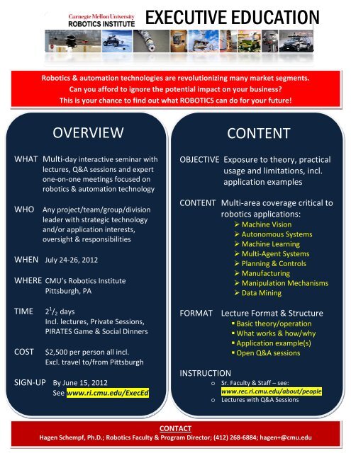 Information - The Robotics Institute - Carnegie Mellon University